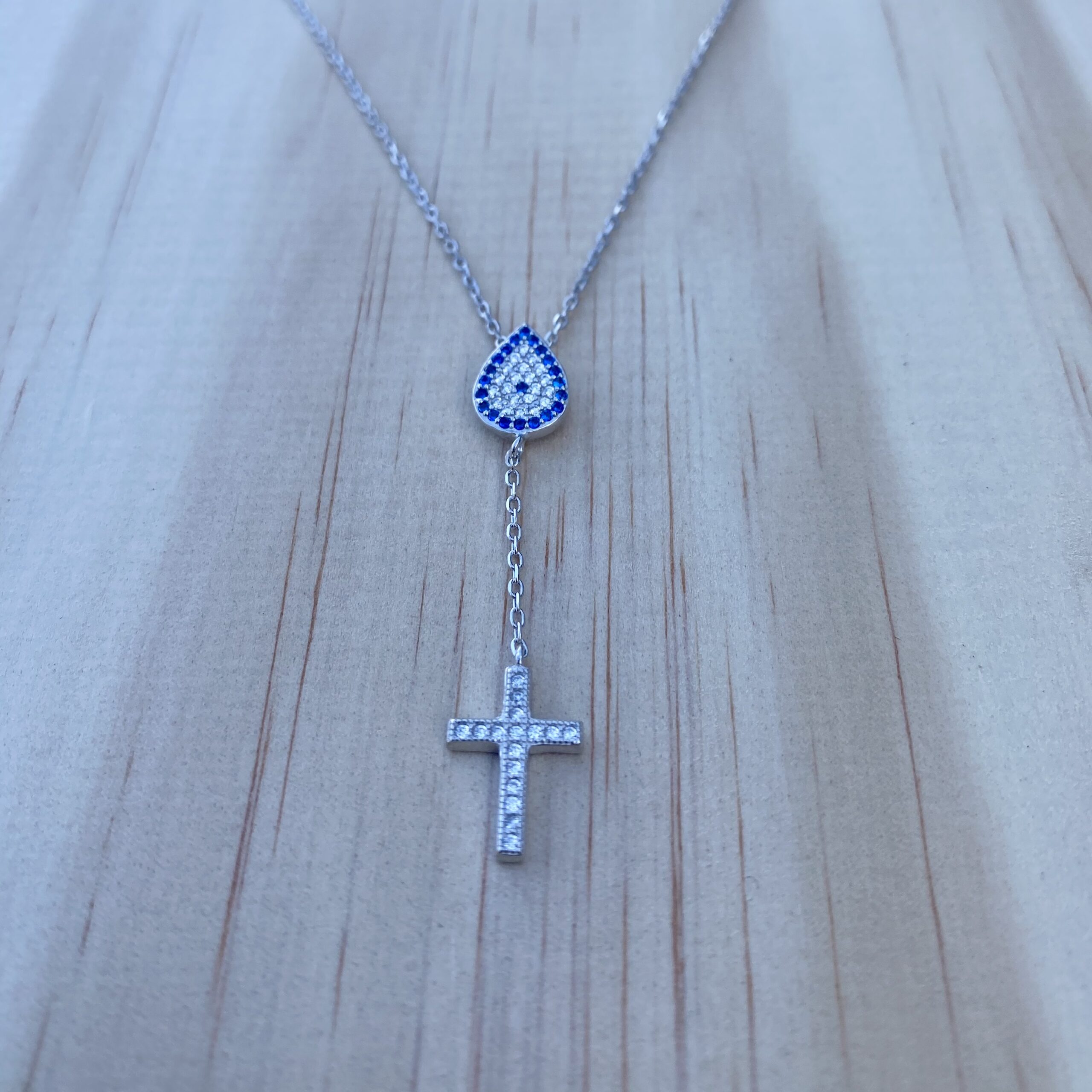 Evil Eye Teardrop Cross Necklace - Jewelled Fox