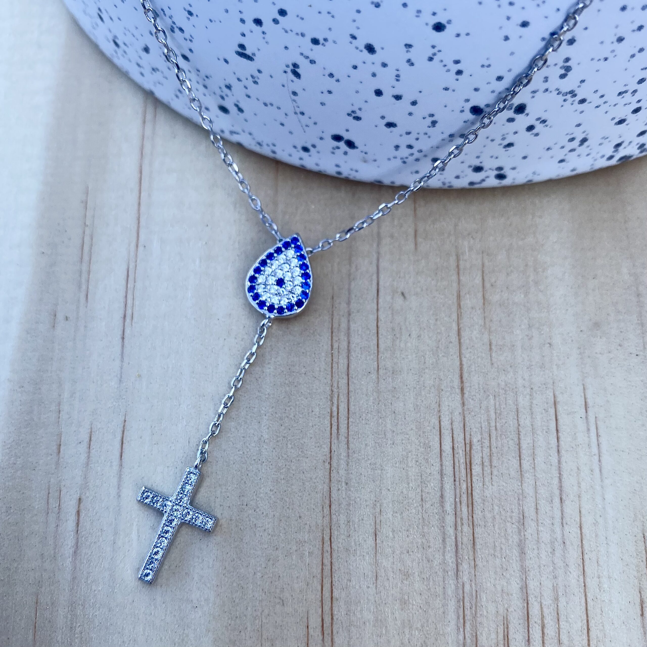 Evil Eye Teardrop Cross Necklace - Jewelled Fox